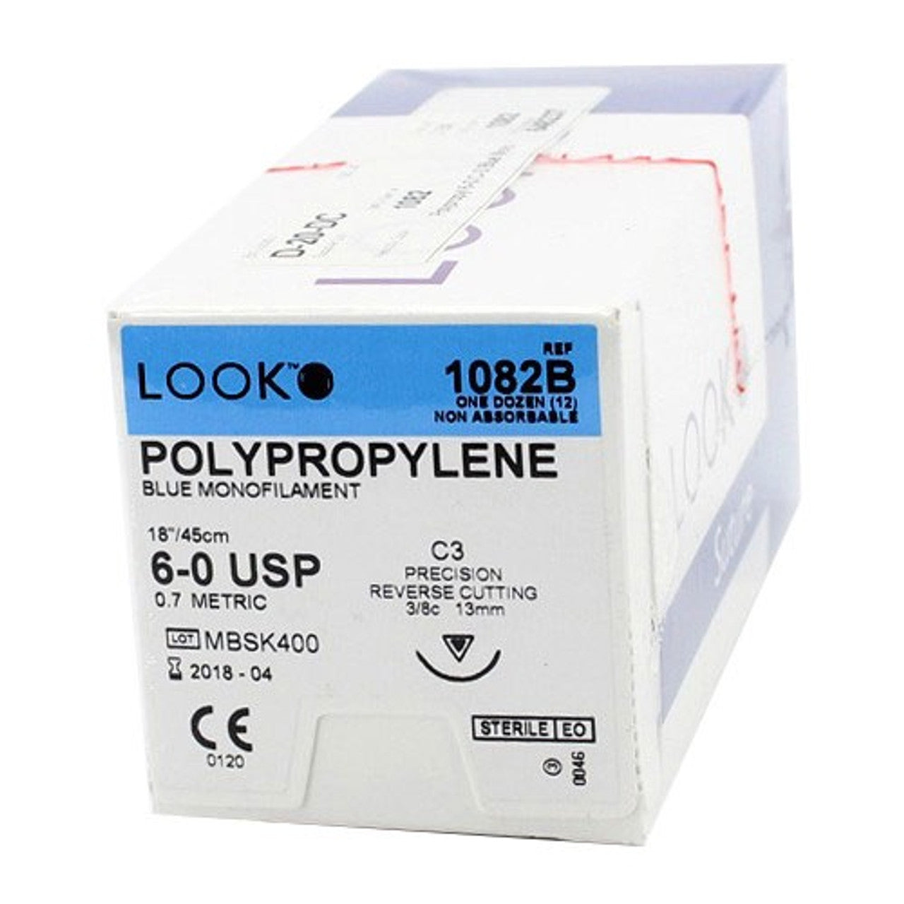 LOOK" POLYPROPYLENE 4-0, BLUE, 45CM, C6 , 3/8 CIRCLE, REVERSE CUTTING,